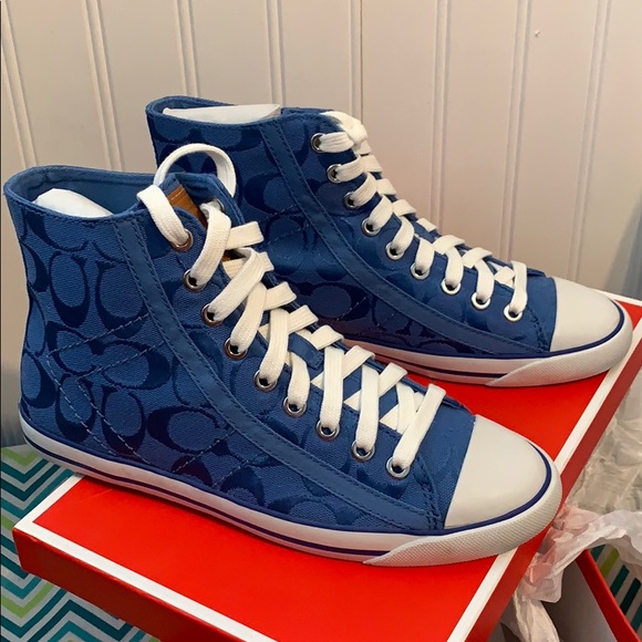 Coach | Shoes | Coach Blue Hightop Sneakers Size 7b | Poshmark